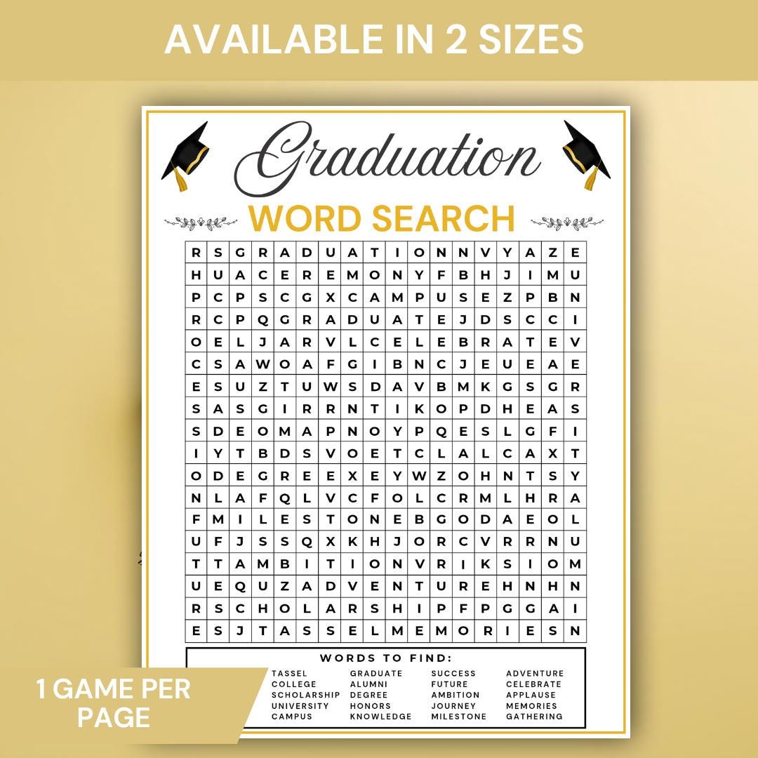 Graduation Word Search Game, Grad Party Game, Graduation Puzzle Game ...
