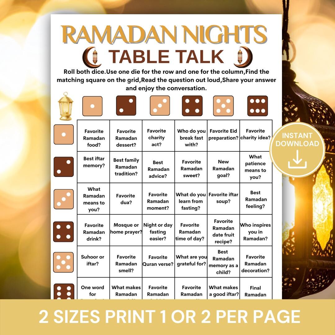 Ramadan Nights Table Talk Game, Printable Islamic Conversation Game for ...