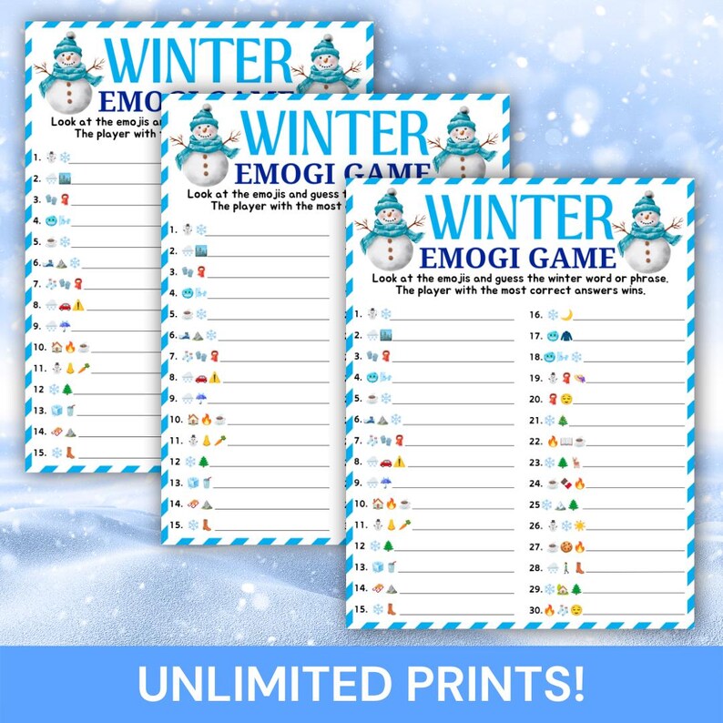 Winter Emoji Game, Guess the Winter Emoji, Winter Party Game, Family ...