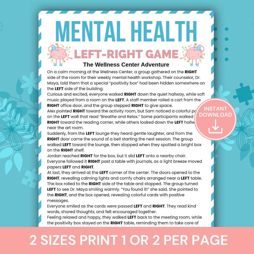 Mental Health Left Right Game Printable, Mental Health Group Activity ...