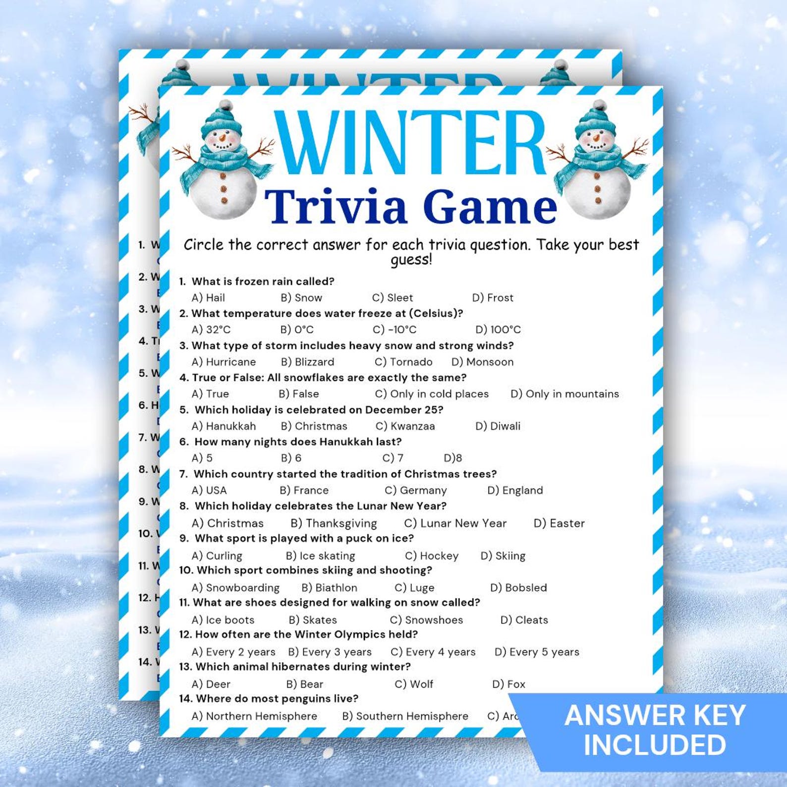 Winter Trivia Game, Winter Party Game, Cold Weather Trivia Quiz, Family ...