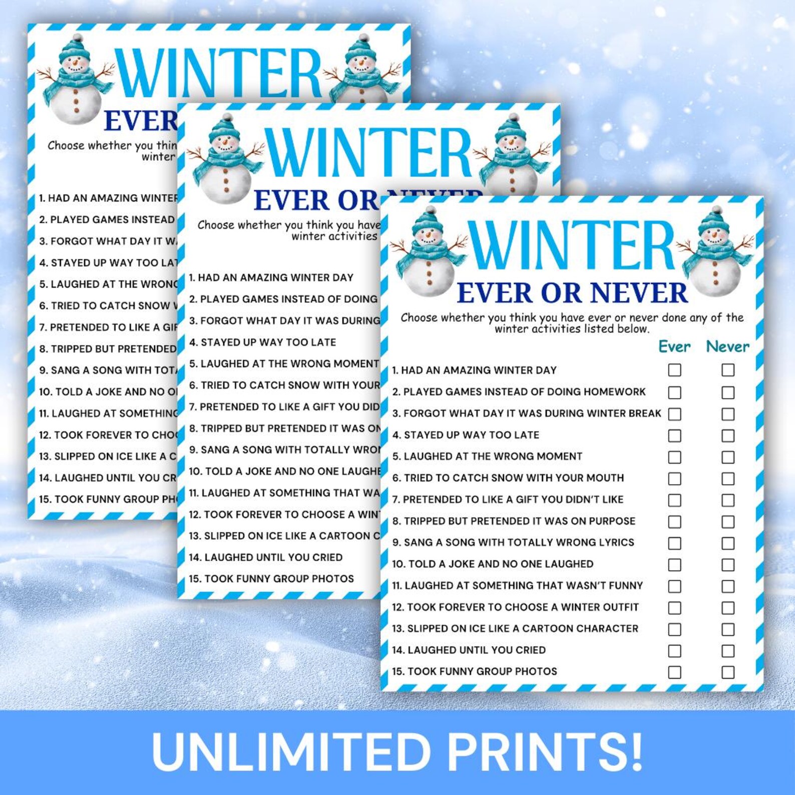 Winter Ever or Never Game, Winter Party Game, Have You Ever Winter ...