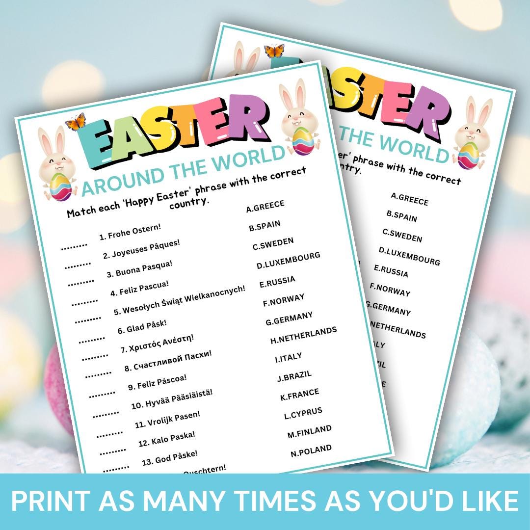 Easter Around the World Game Printable, Easter Party Games for Kids ...