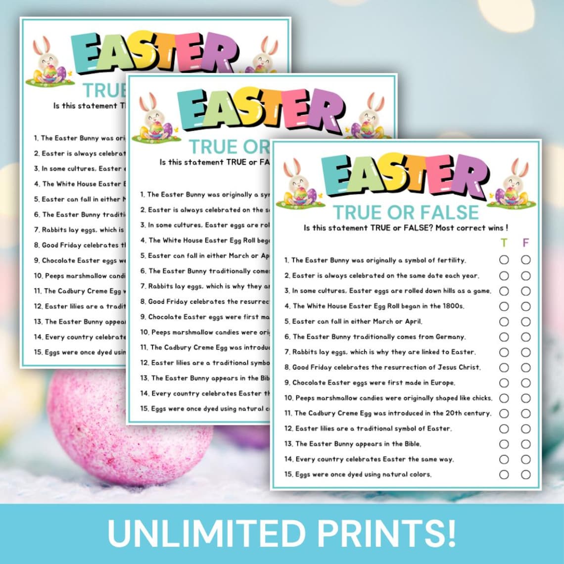 True or False Easter Game Printable, Easter Trivia Quiz, Easter Party ...