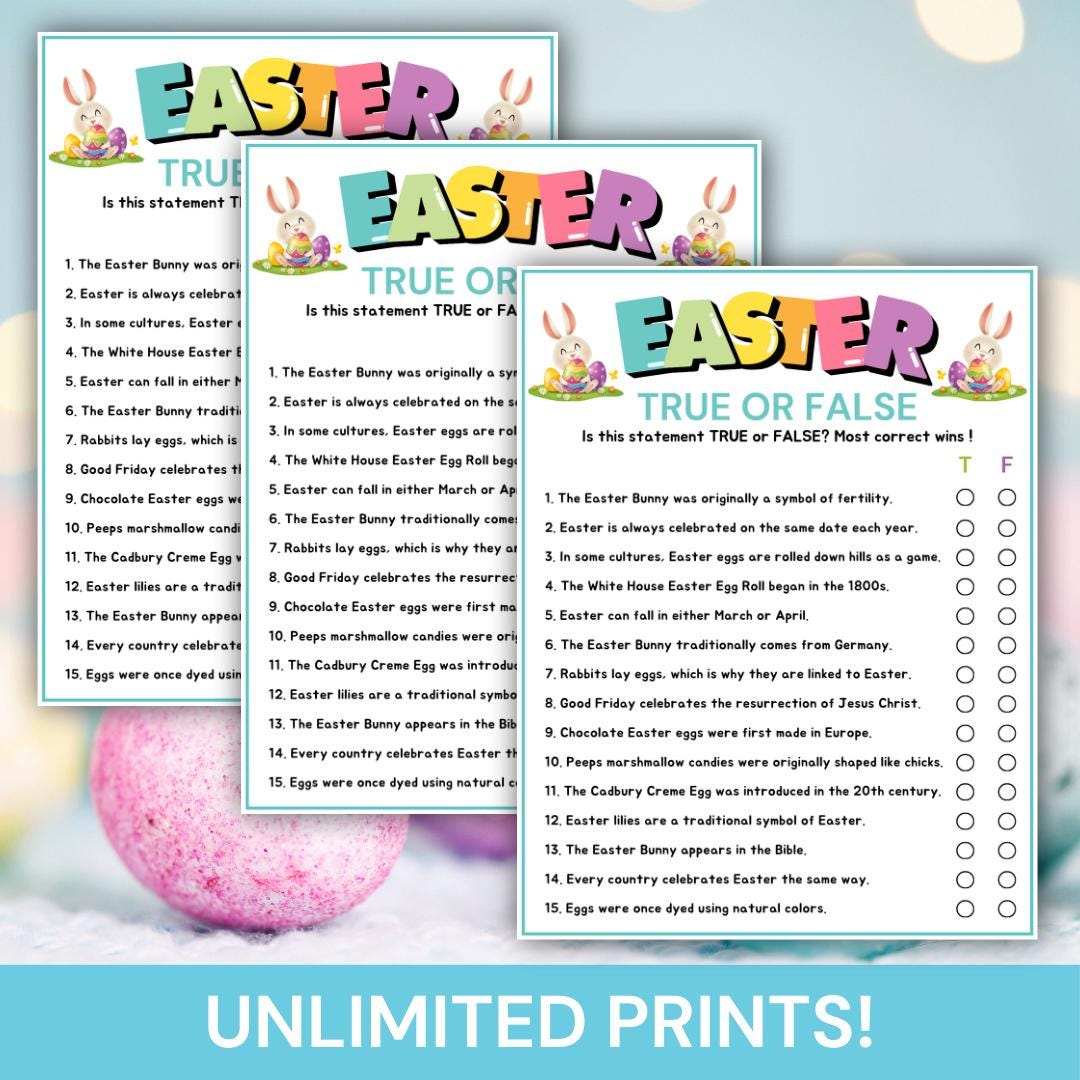 True or False Easter Game Printable, Easter Trivia Quiz, Easter Party ...