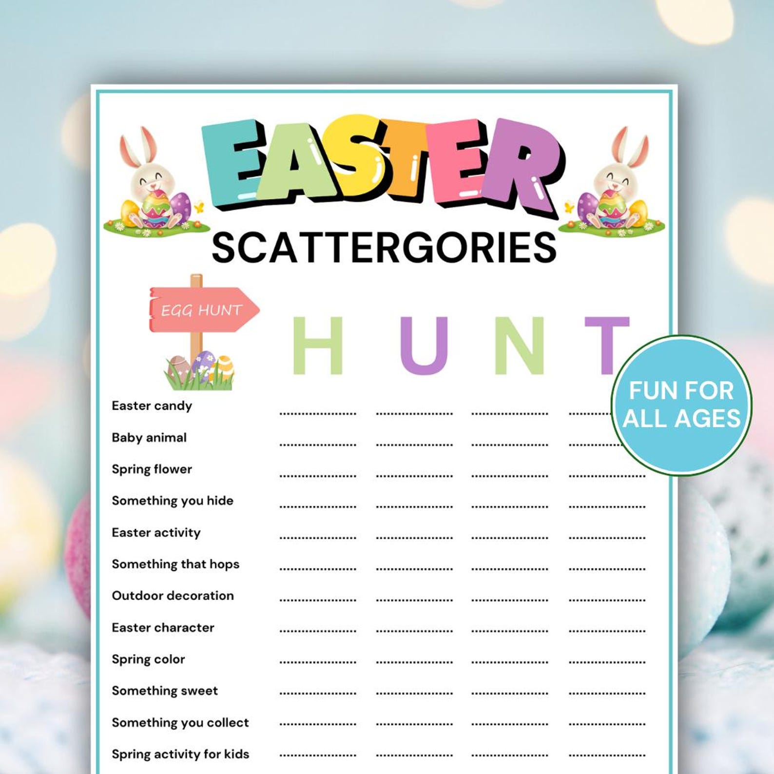 Easter Scattergories Printable Game, Easter Party Game, Easter Word ...