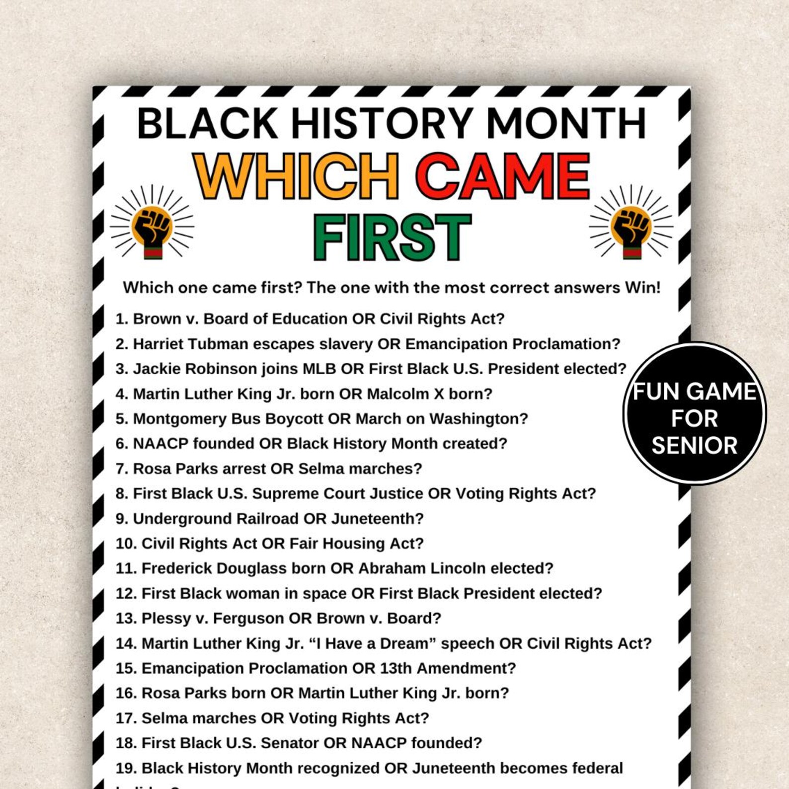 Black History Which Came First Printable Game, Black History Month ...