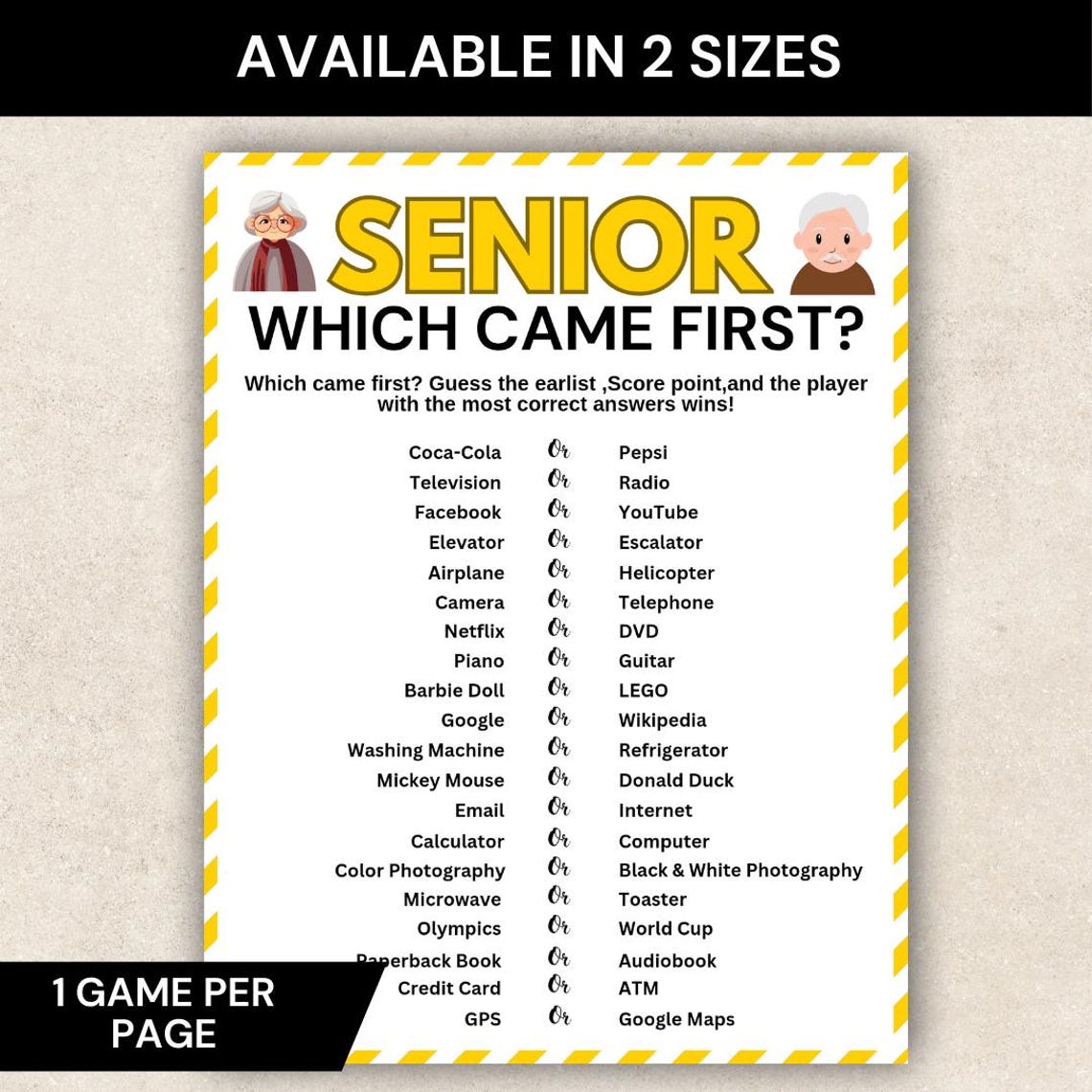 Senior Which Came First Game, Memory Trivia Game for Seniors, Nostalgia ...