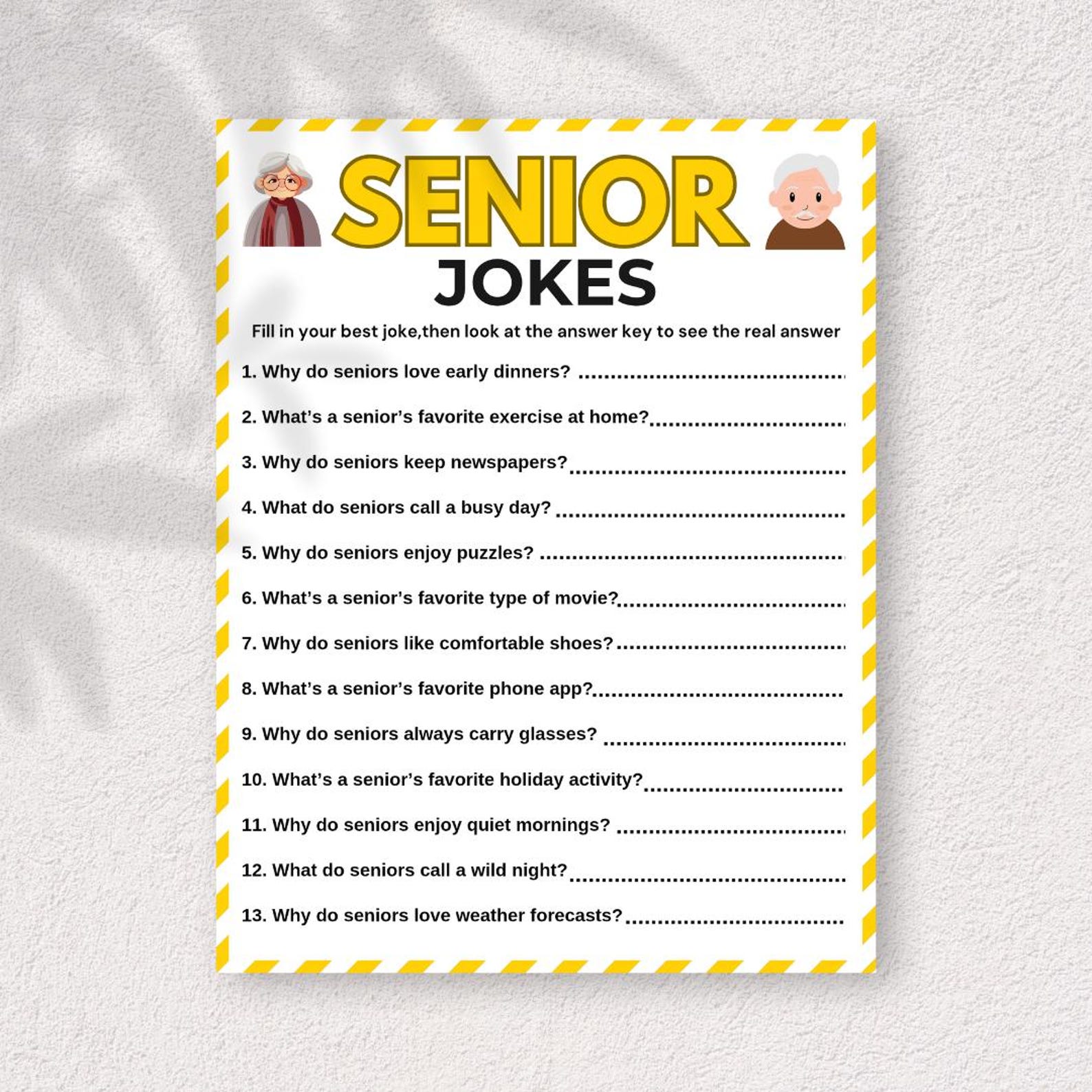Senior Jokes Game, Funny Fill in the Blank Game for Seniors, Humor ...