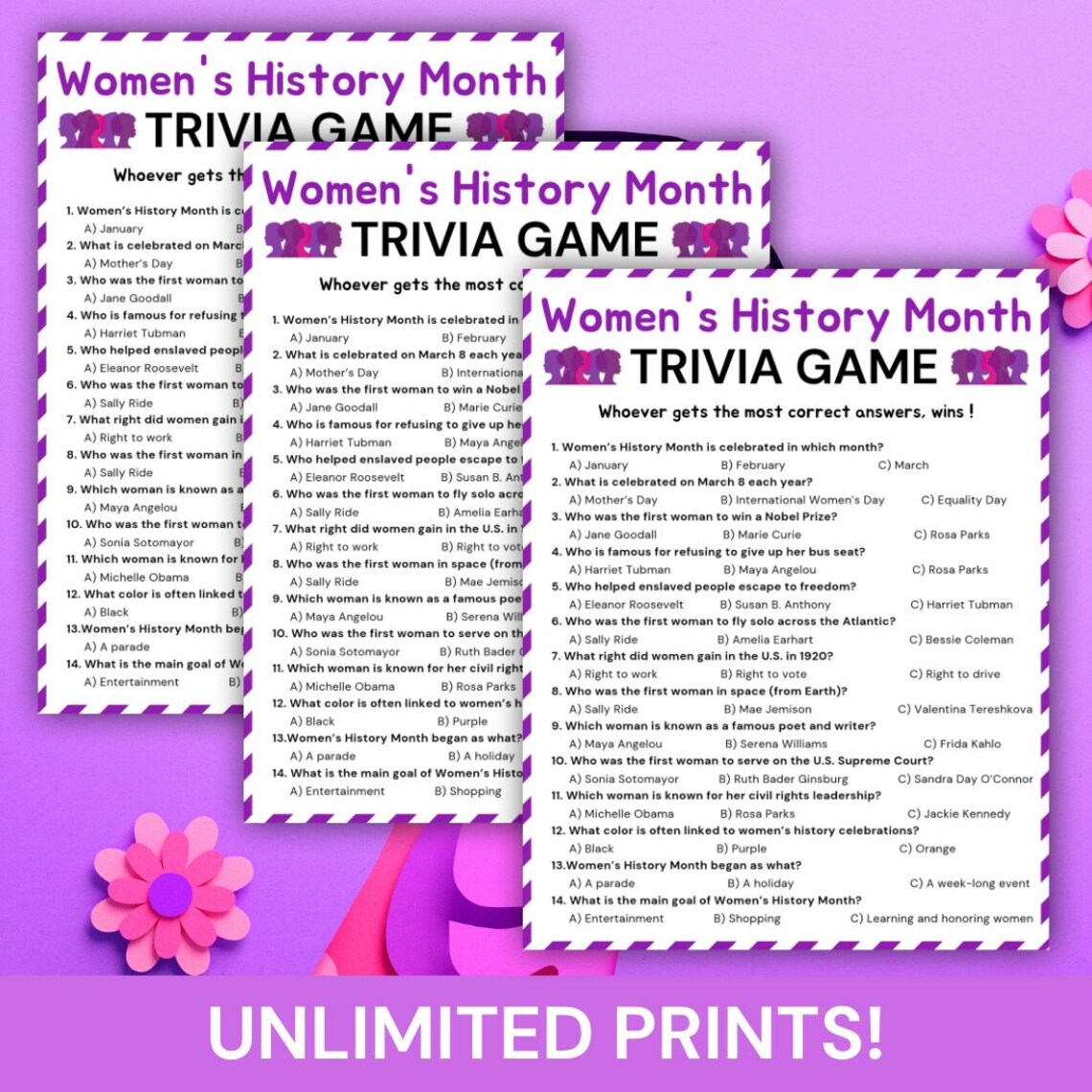Women’s History Month Trivia Game, Printable Women History Quiz ...