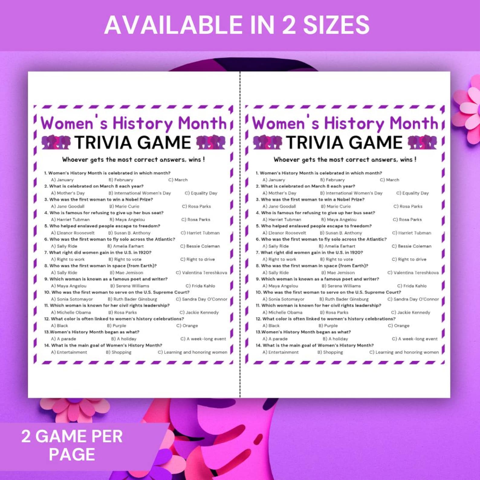 Women’s History Month Trivia Game, Printable Women History Quiz ...