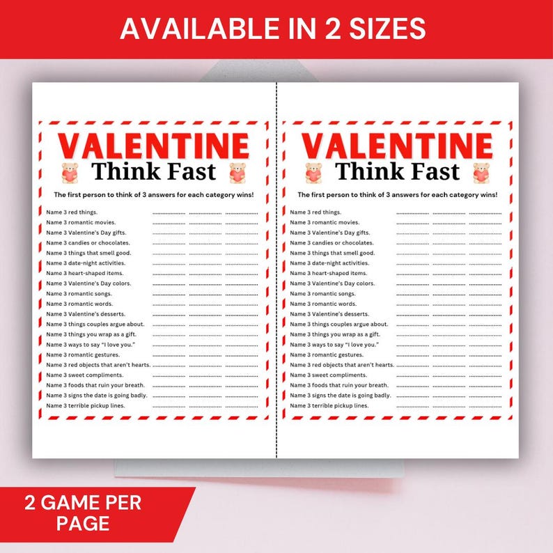 Valentine’s Day Think Fast Game, Valentine Party Game, Fast-paced Love ...