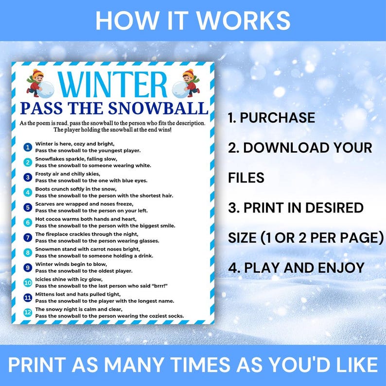 Winter Pass the Snowball Game, Winter Party Game, Fun Icebreaker ...