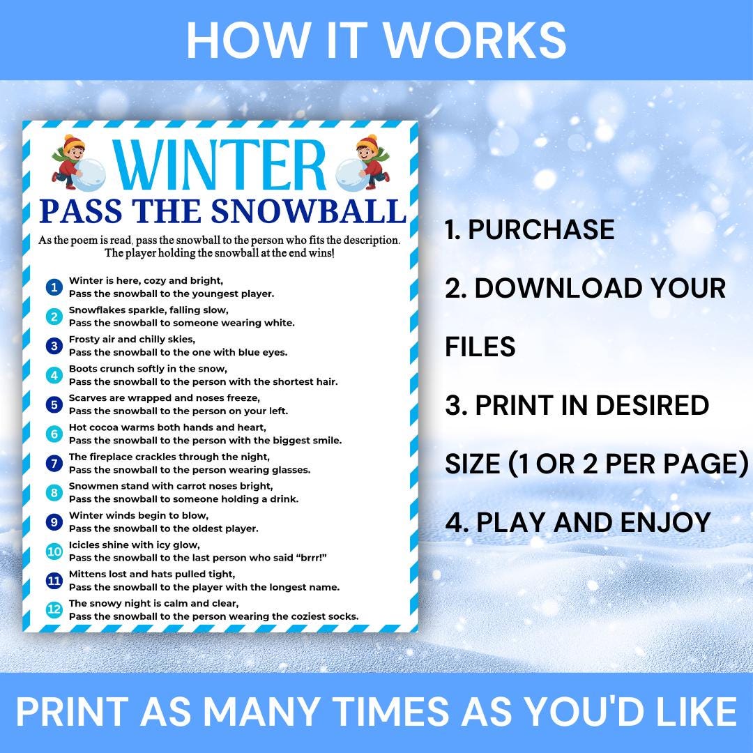 Winter Pass the Snowball Game, Winter Party Game, Fun Icebreaker ...