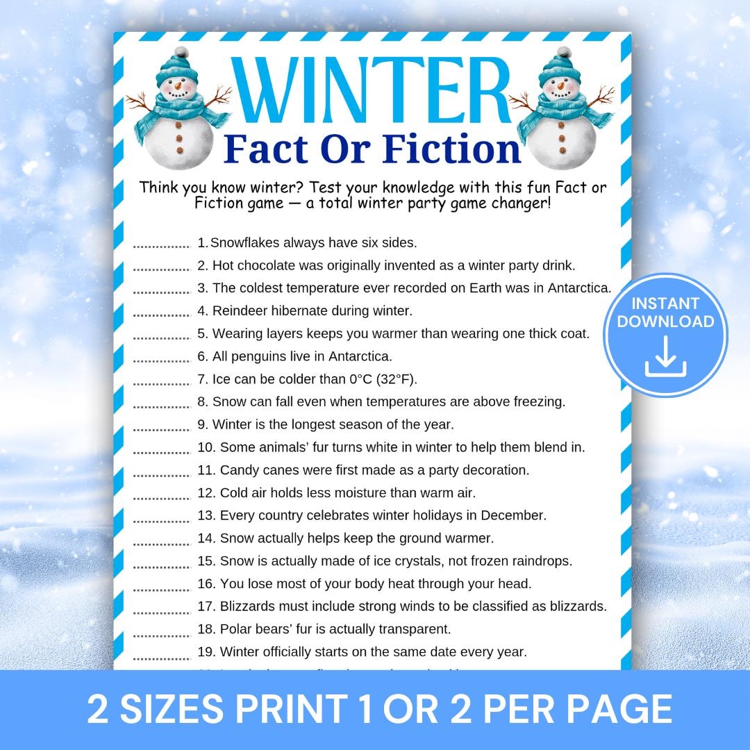 Winter Fact or Fiction Game, Winter Party Game, True or False Winter ...