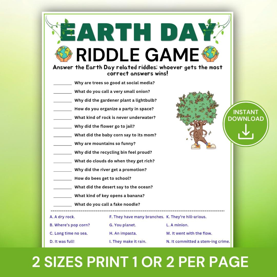 Earth Day Riddle Game, Funny Earth Day Riddles for Kids Adults ...