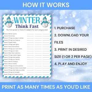 Winter Think Fast Game, Winter Party Game, Fast-paced Winter Activity ...