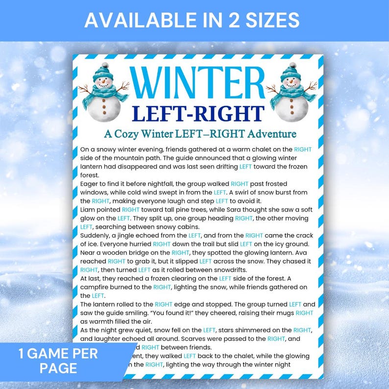 Winter Left Right Game, Winter Party Game, Funny Gift Exchange Game ...