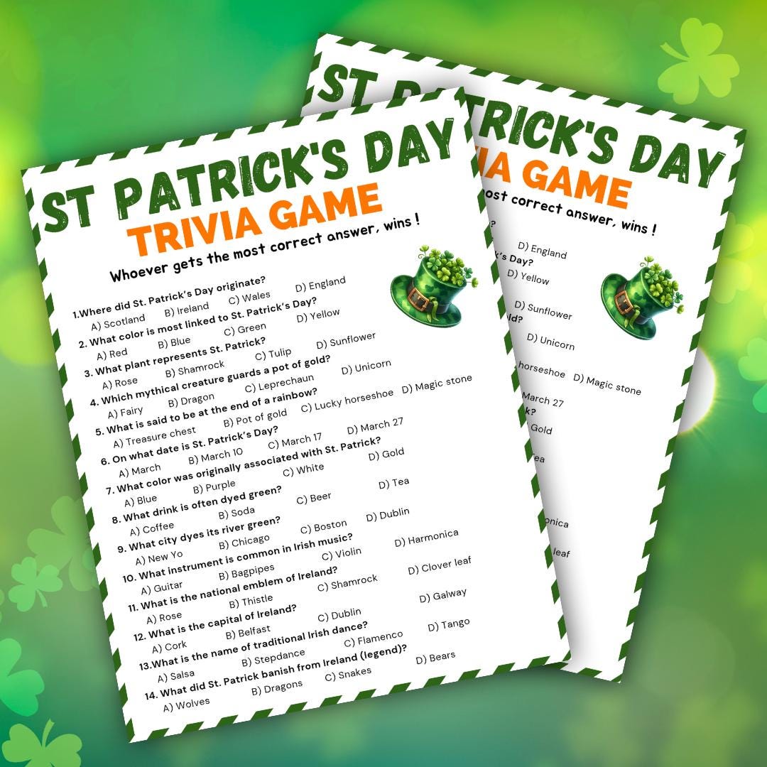 St. Patrick’s Day Trivia Game, Quiz Printable, St Patricks Day Party ...