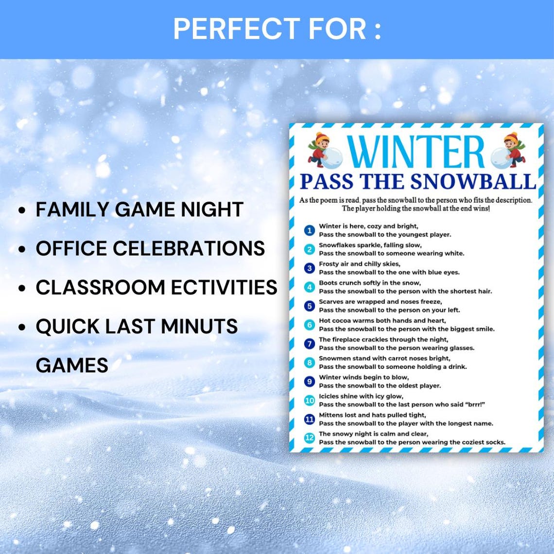 Winter Pass the Snowball Game, Winter Party Game, Fun Icebreaker ...