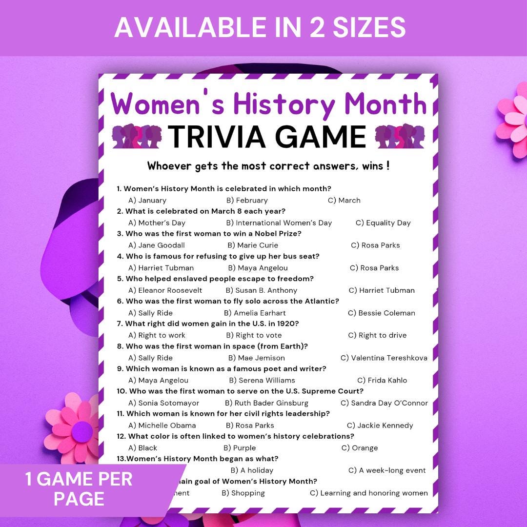 Women’s History Month Trivia Game, Printable Women History Quiz ...