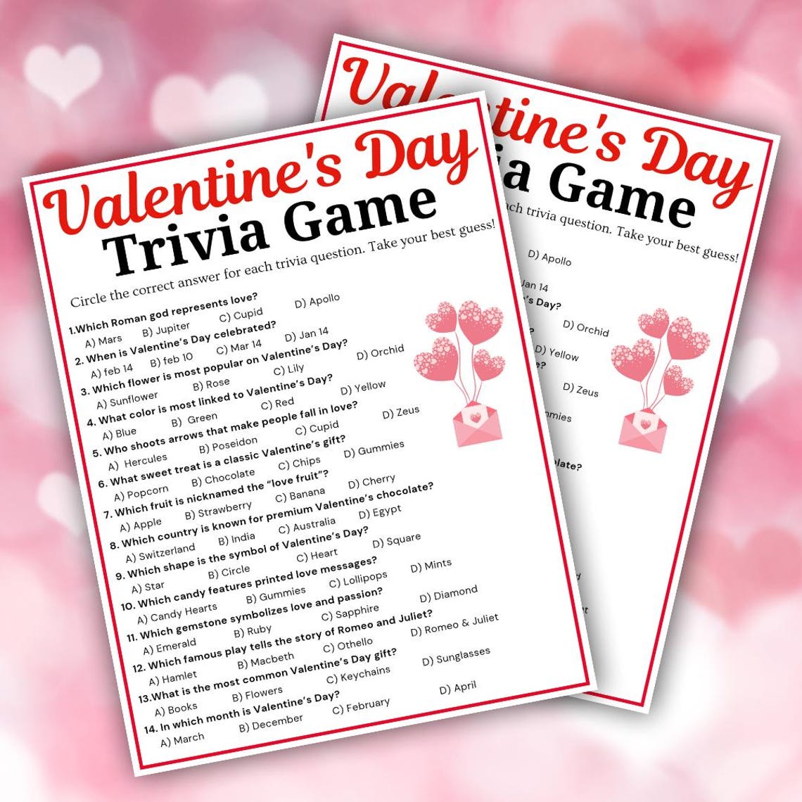 Valentine’s Day Trivia Game, Valentine Party Game, Love Trivia Quiz ...
