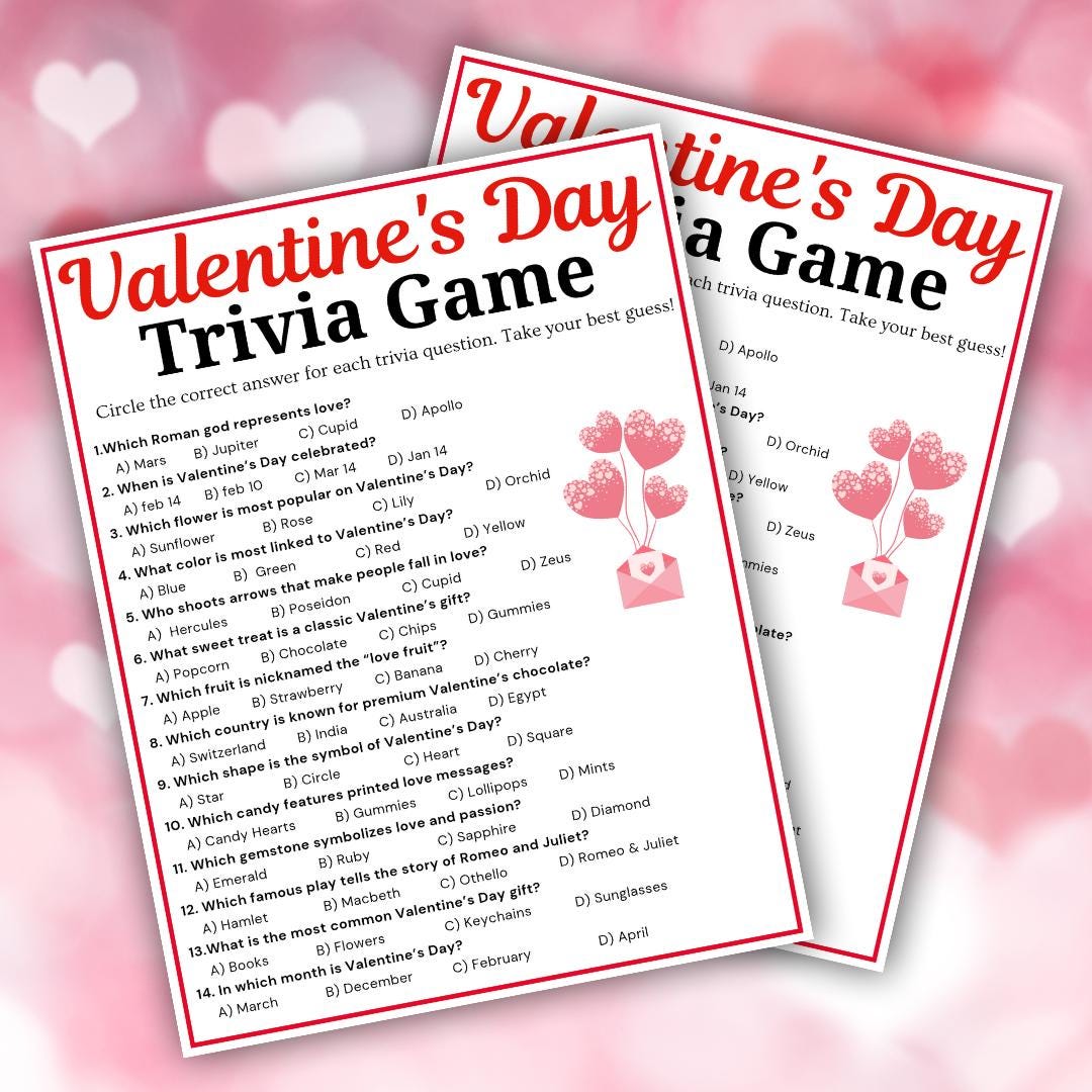 Valentine’s Day Trivia Game, Valentine Party Game, Love Trivia Quiz ...