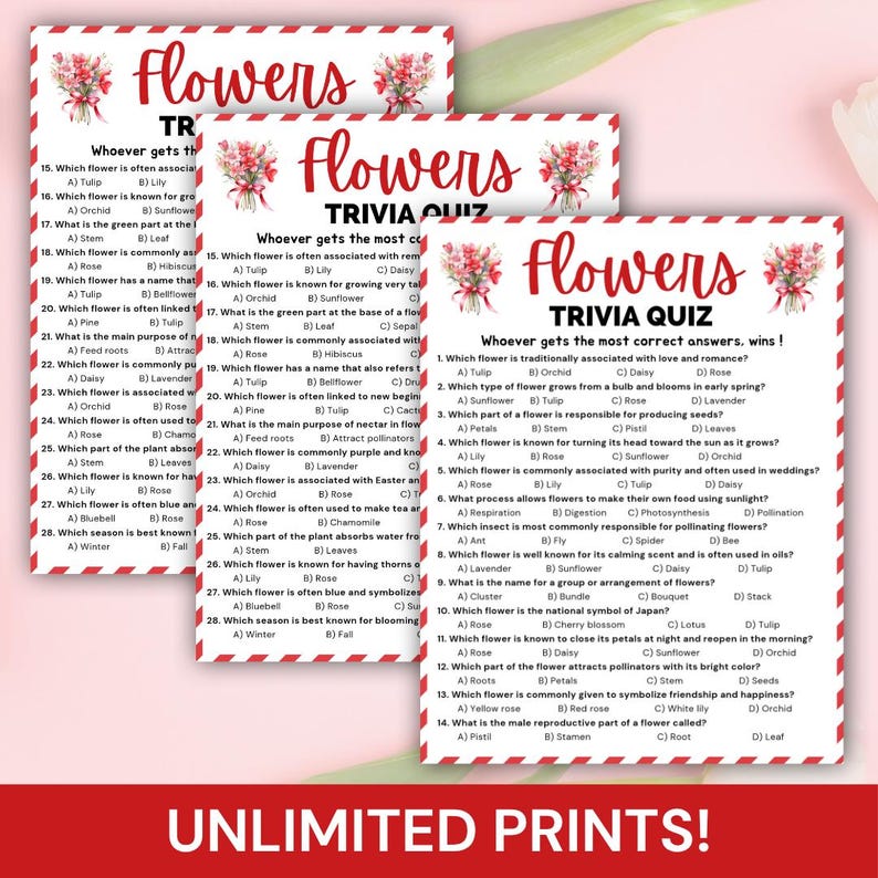 Flower Trivia Game Printable, Flowers Trivia Quiz, Spring Season Game ...