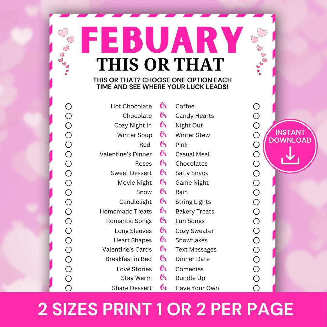 February This or That Game, Printable Winter Choice Party Game ...
