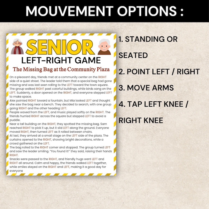 Senior Left Right Game Bundle, Interactive Story Game for Seniors ...
