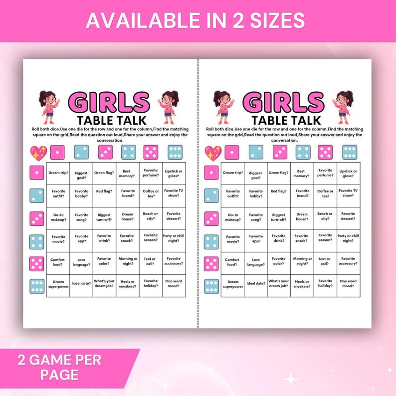 Girls Table Talk Game, Conversation Starters for Girls, Sleepover Game ...
