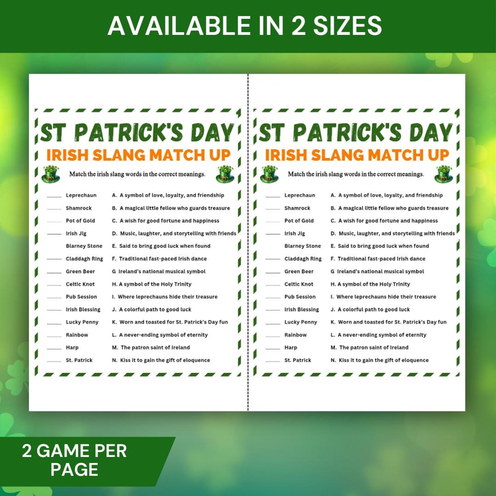 St. Patrick’s Day Irish Slang Match up Game, Printable Irish Vocabulary ...