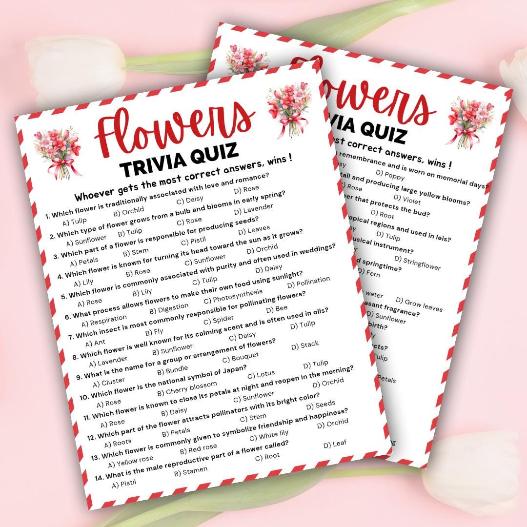 Flower Trivia Game Printable, Flowers Trivia Quiz, Spring Season Game ...