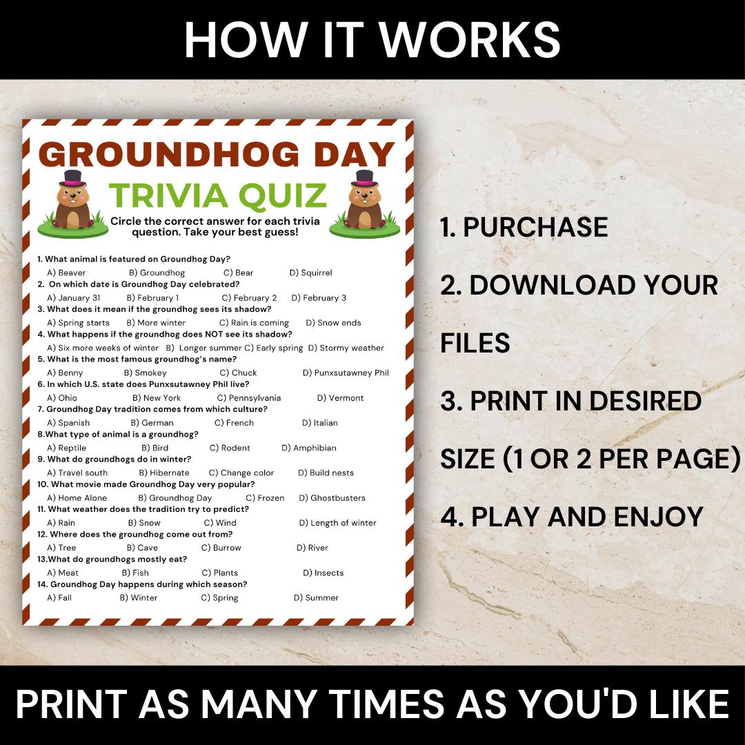 Groundhog Day Trivia Game, Printable Holiday Activity, Family ...
