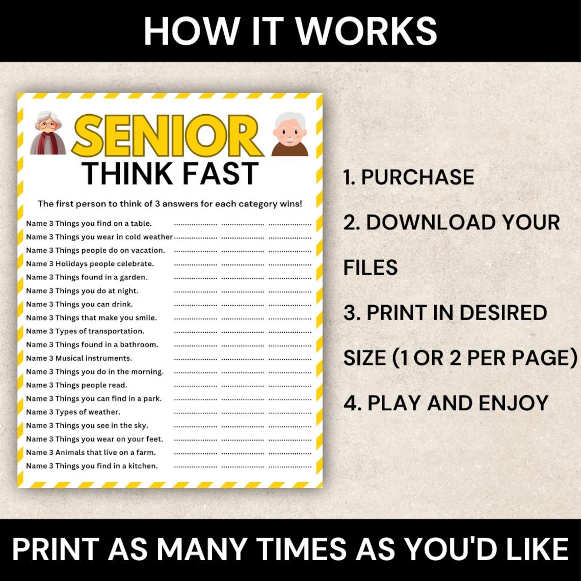 Senior Think Fast Game, Easy Word Game for Seniors, Quick Thinking ...