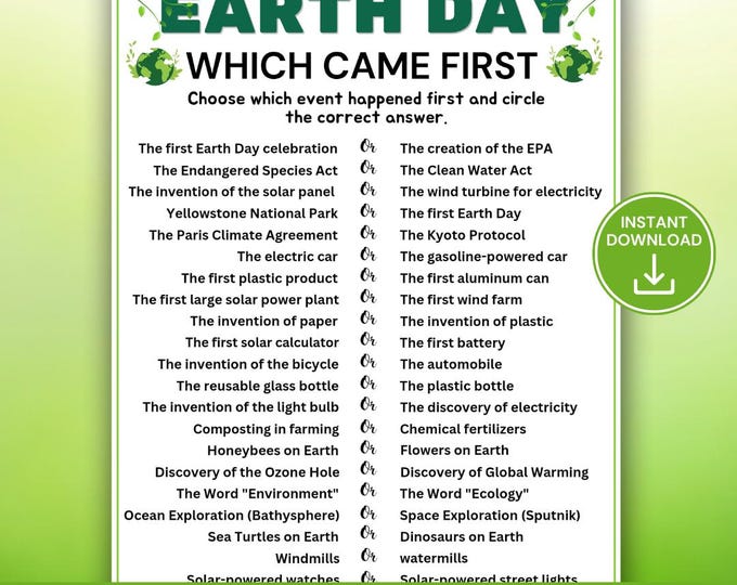 Earth Day Which Came First Game, Earth Day Timeline Trivia ...