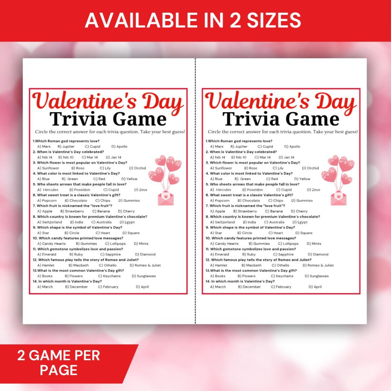 Valentine’s Day Trivia Game, Valentine Party Game, Love Trivia Quiz ...