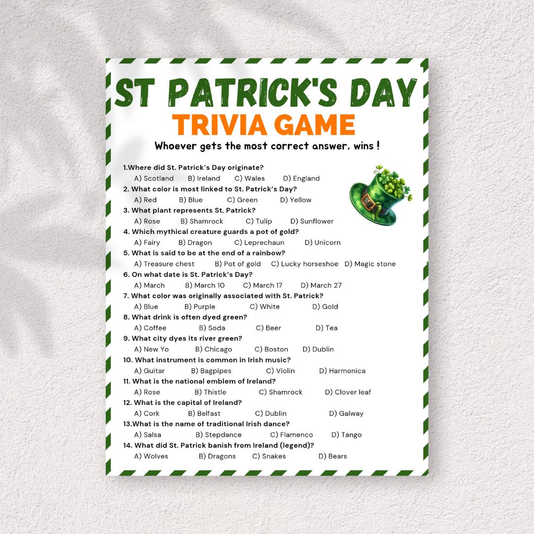 St. Patrick’s Day Trivia Game, Quiz Printable, St Patricks Day Party ...