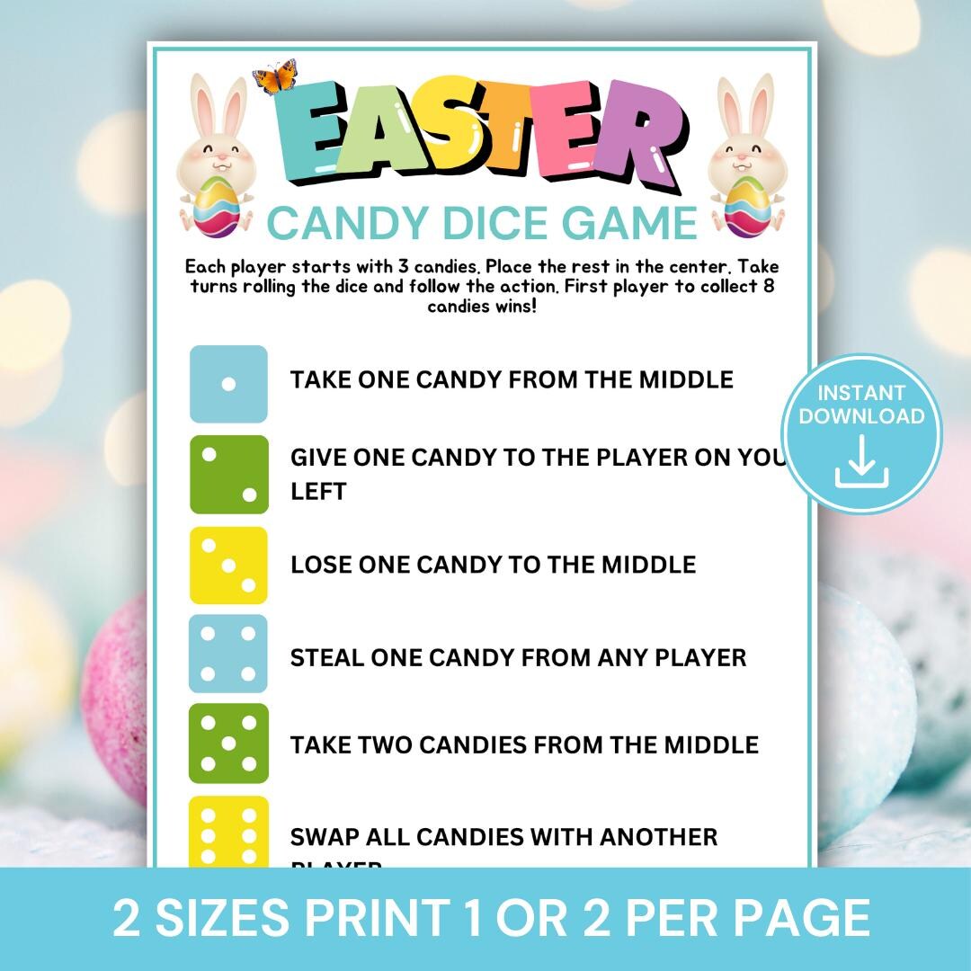 Printable Easter Candy Dice Game, Pass the Candy Game, Fun Easter Party ...