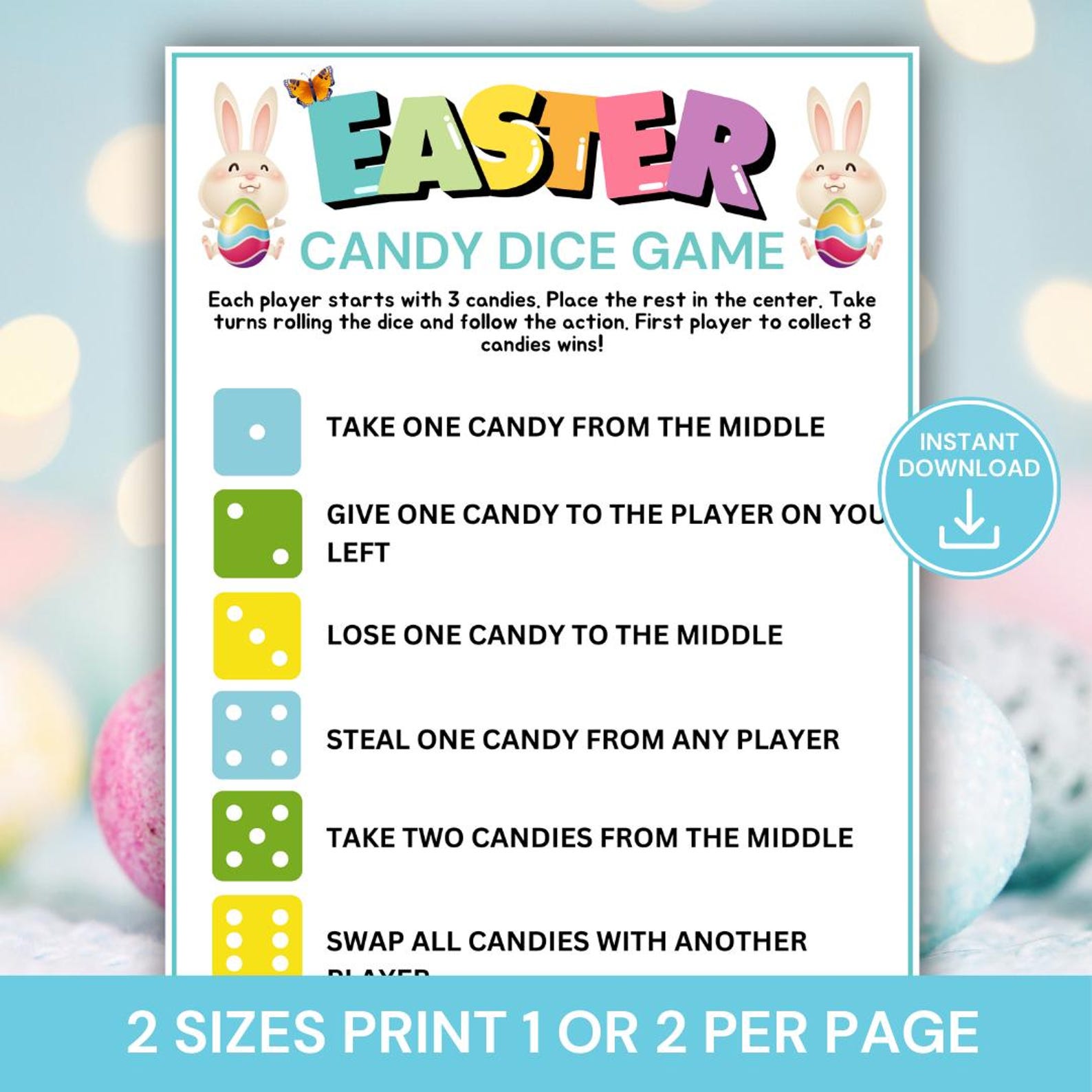 Printable Easter Candy Dice Game, Pass the Candy Game, Fun Easter Party ...