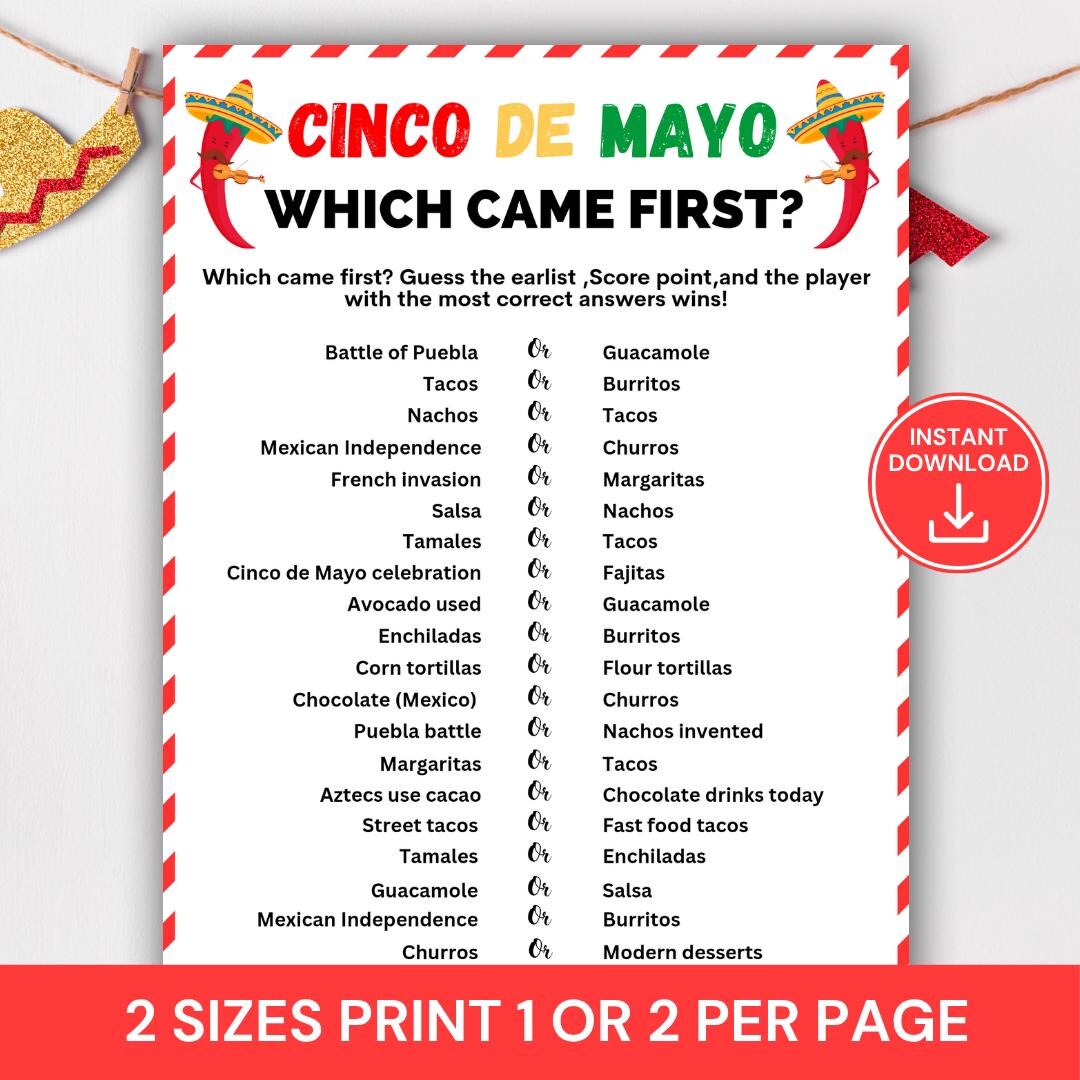 Cinco De Mayo Which Came First Game, Fiesta Party Game, Mexican History ...