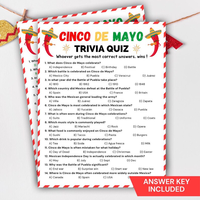 Cinco De Mayo Trivia Game, Fiesta Trivia Quiz, Cinco De Mayo Party Game ...