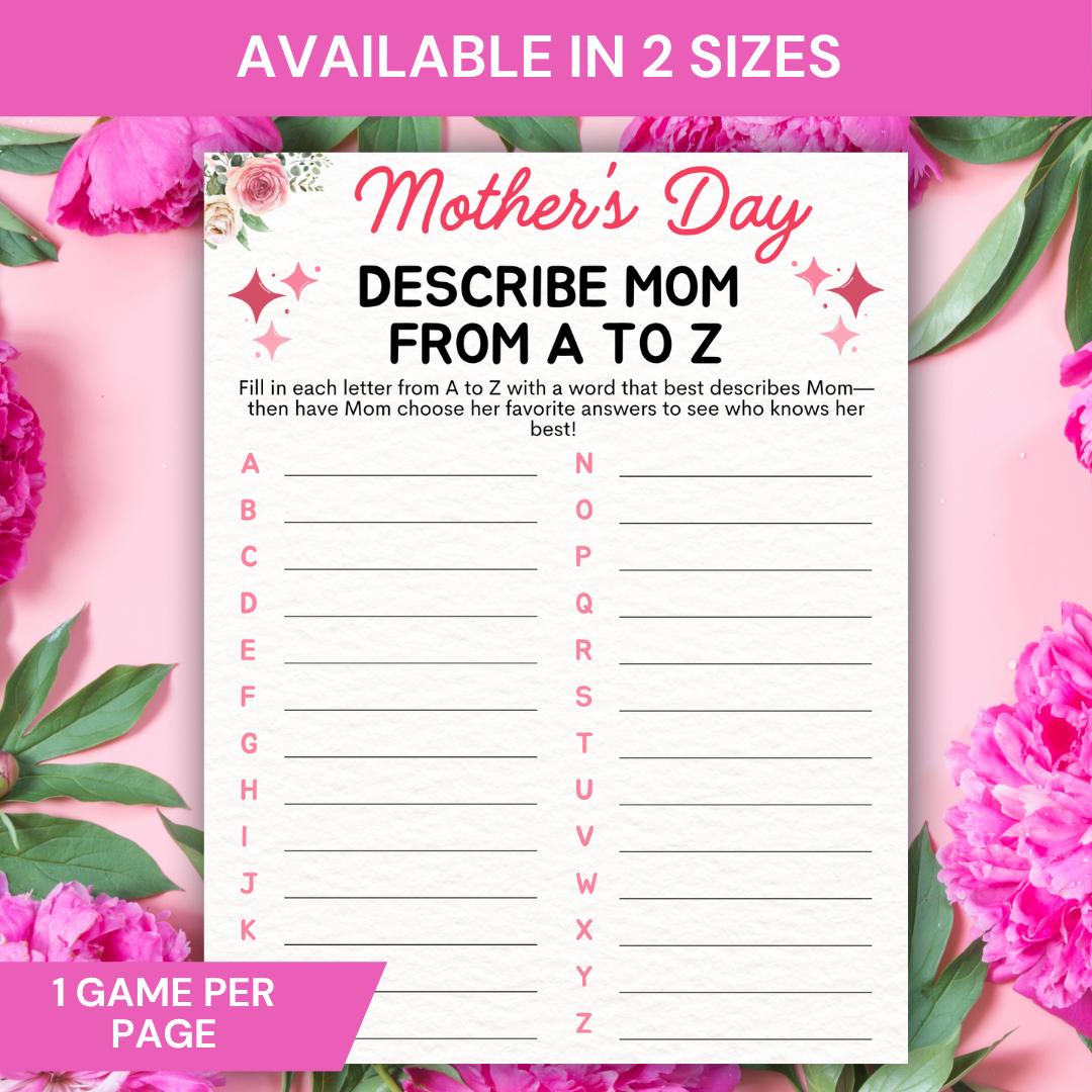 Mothers Day A to Z Game Printable, Describe Your Mom Game, Mothers Day ...