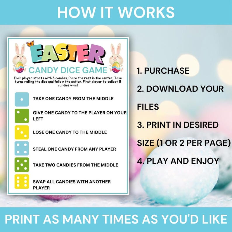 Printable Easter Candy Dice Game, Pass the Candy Game, Fun Easter Party ...