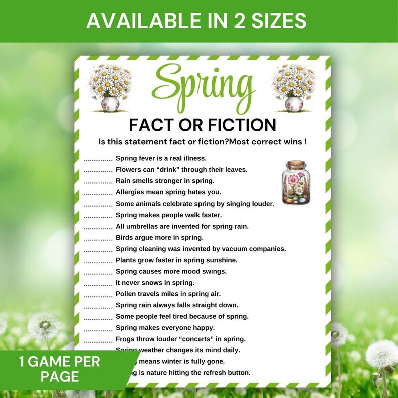 Spring Fact or Fiction Game, Printable Spring Trivia Game for Kids ...
