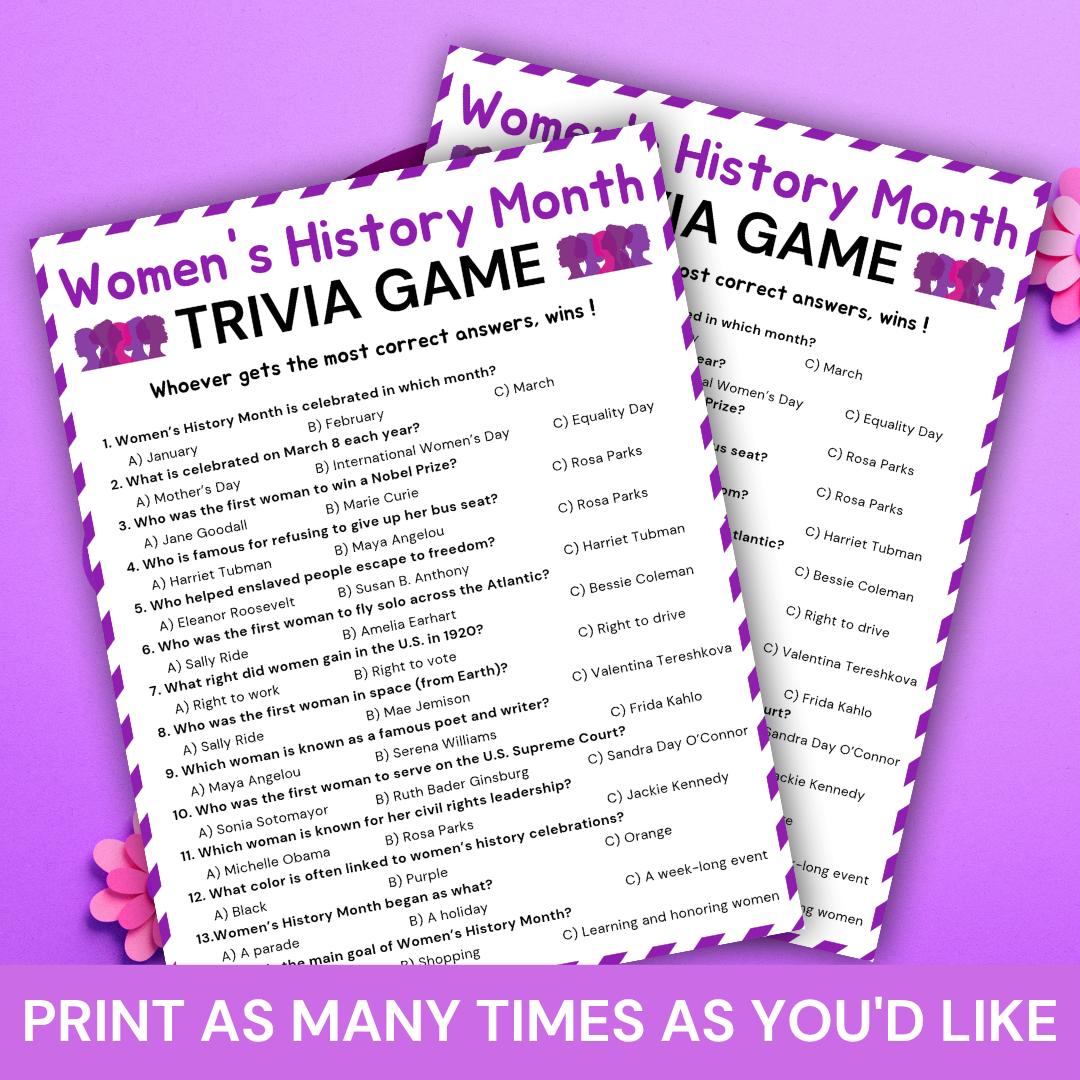 Women’s History Month Trivia Game, Printable Women History Quiz ...