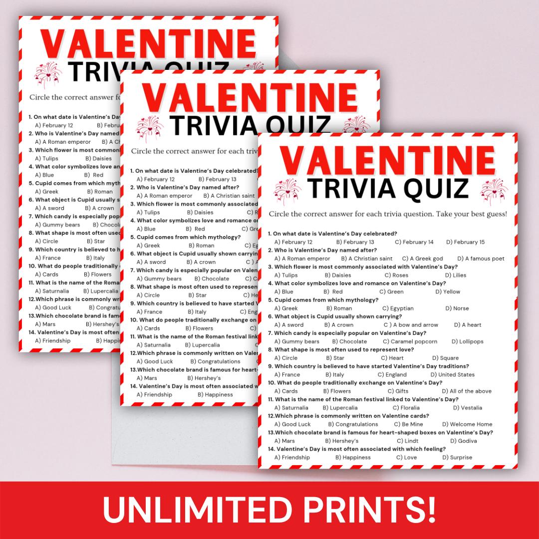 Valentine’s Day Trivia Game, Valentine Party Game, Love Trivia Quiz ...