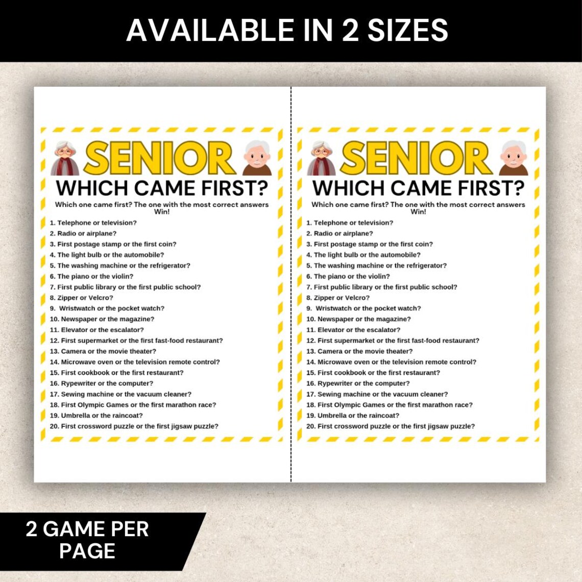 Senior Which Came First Game, Memory Trivia Game for Seniors, Nostalgia ...