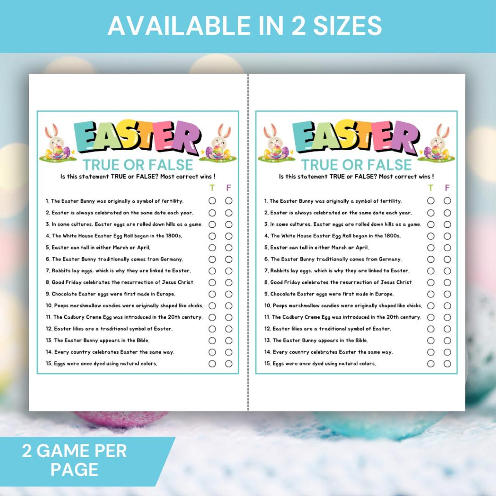 True or False Easter Game Printable, Easter Trivia Quiz, Easter Party ...