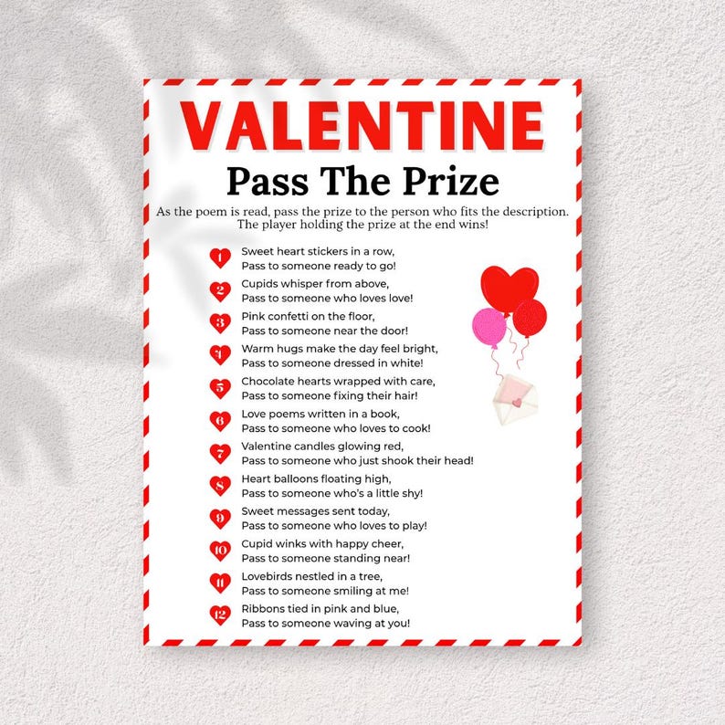 Valentine’s Day Pass the Prize Game, Printable Left Right Valentine ...